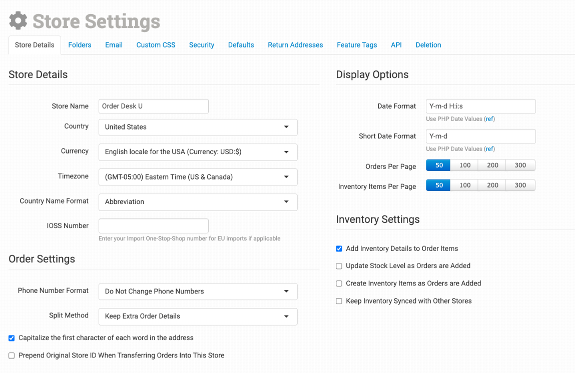 Store Settings - Order Desk Knowledge Base